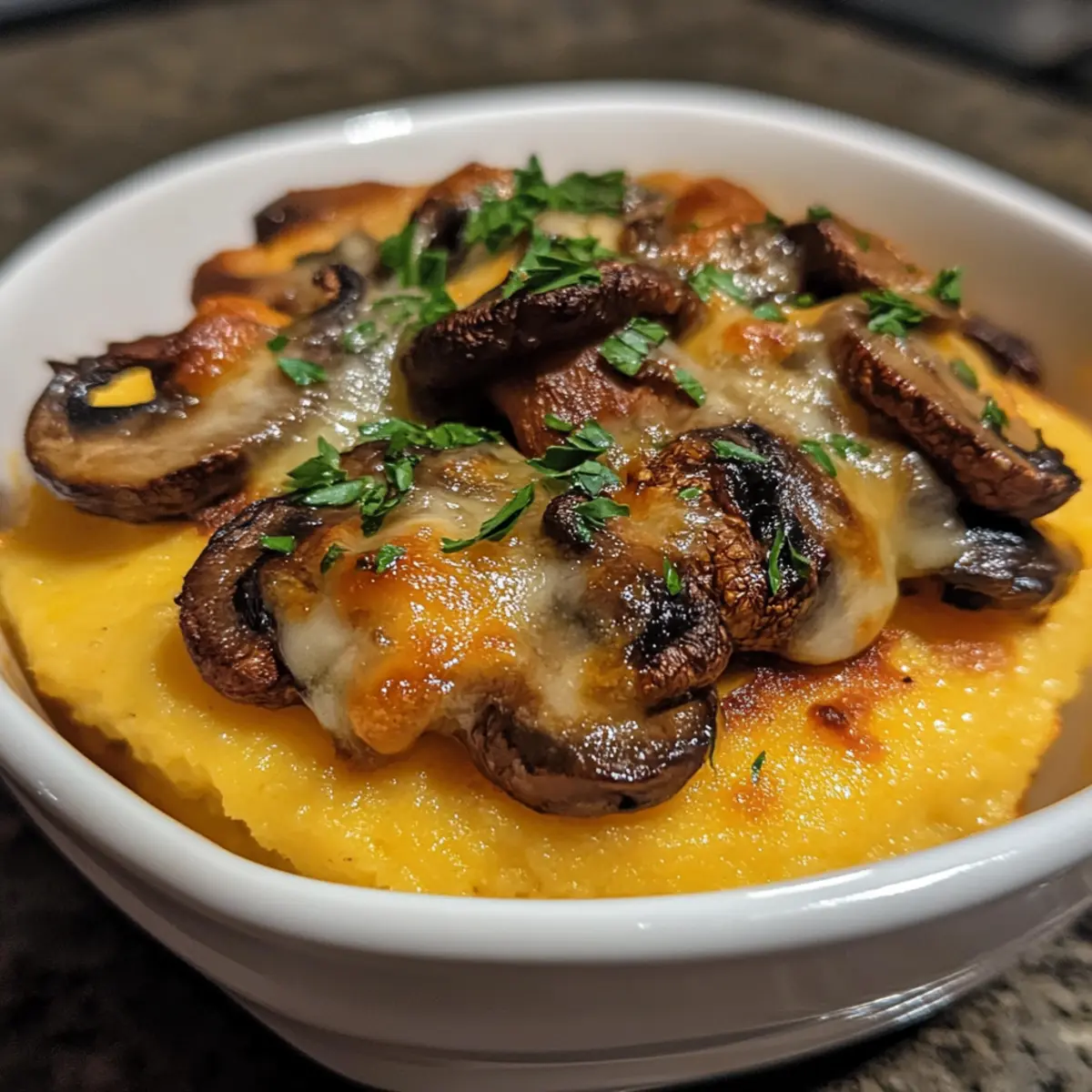 Ultimate Comforting Easy Creamy Baked Mushroom & Cheese Polenta